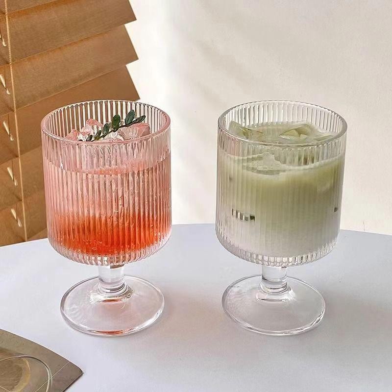 Straight Vertical Striped Glass Cup Suitable For Coffee Latte Juice ...