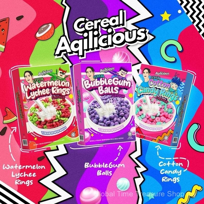 Aqilicious Cereal COMBO (3 KOTAK) (Gumball + Watermelon Lychee + Cotton ...