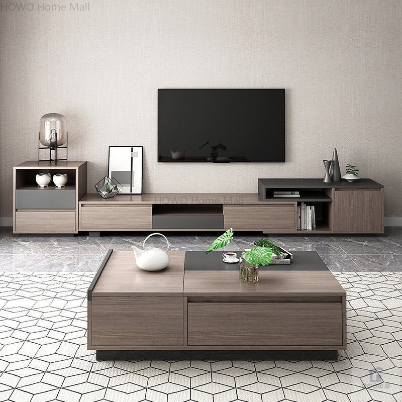 Nordic modern simple retractable TV cabinet apartment lifting coffee ...