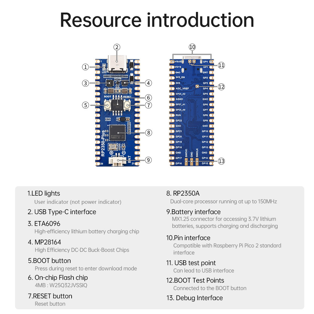 Pcbfun Rp2350 Plus Development Board Microcontroller Processor Based On Rp2350A Dual Core Dual ...