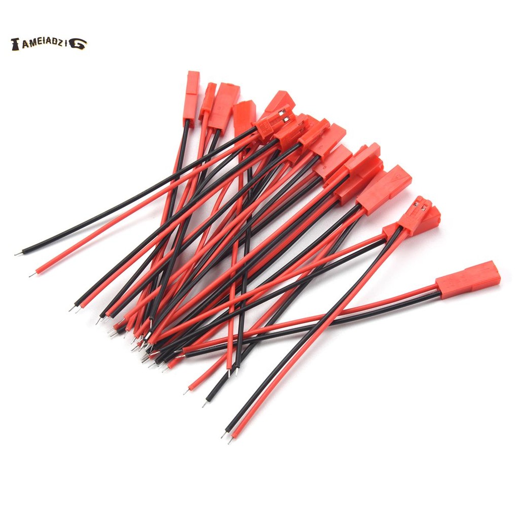 10 Pairs 2 Pin JST Plug Socket Connector M to F 110mm Cable Wire Red ...