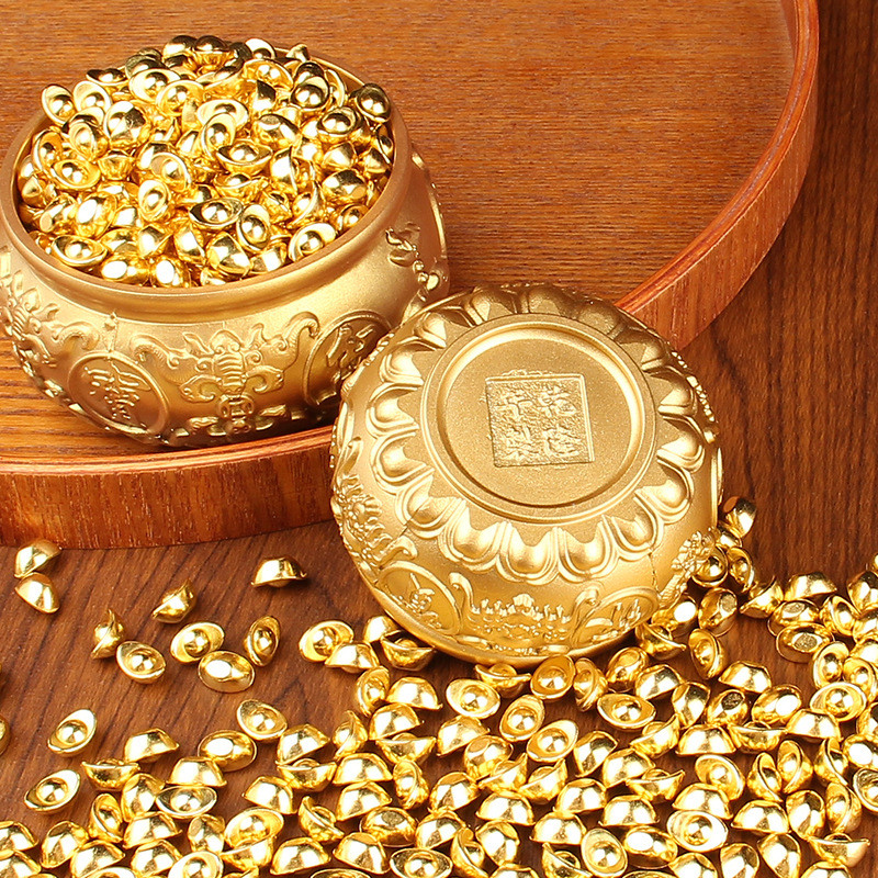 Treasure Bowl Treasure Basin Metal Handicraft Sand Gold Small Ingot Solid Brass Five Blessing ...