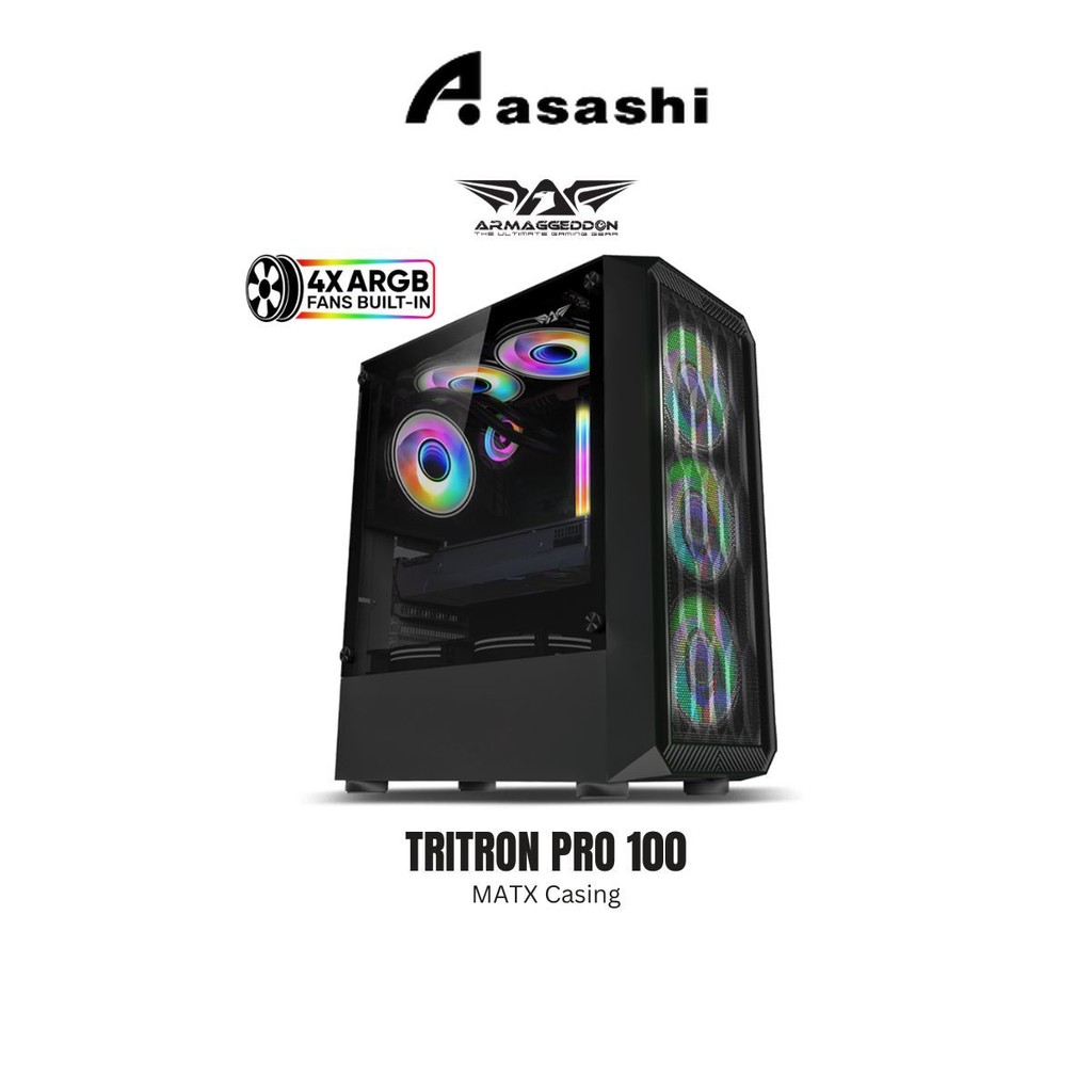 Armaggeddon Tritron Pro 100 MATX Casing - (4 x ARGB Fan) - Black/White ...