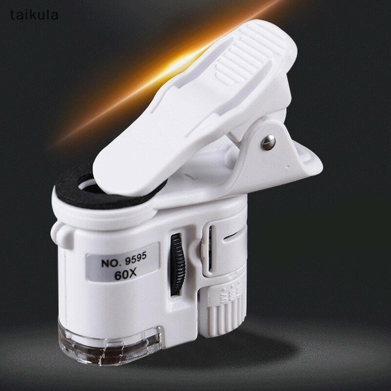 QwQ 60x Universal Mobile Phone Mini Clip LED UV Lights Microscope ...
