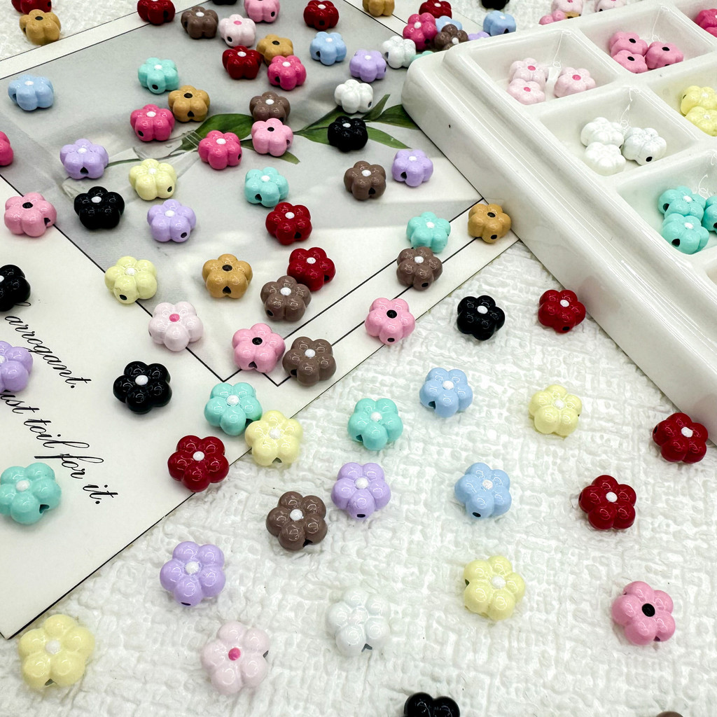10 alloy five-petal flower beads double-sided small flower paint spacer ...