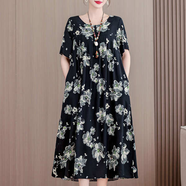 floral dress Gaun Bunga Ibu Musim Panas 2024 Baharu Pertengahan Umur ...