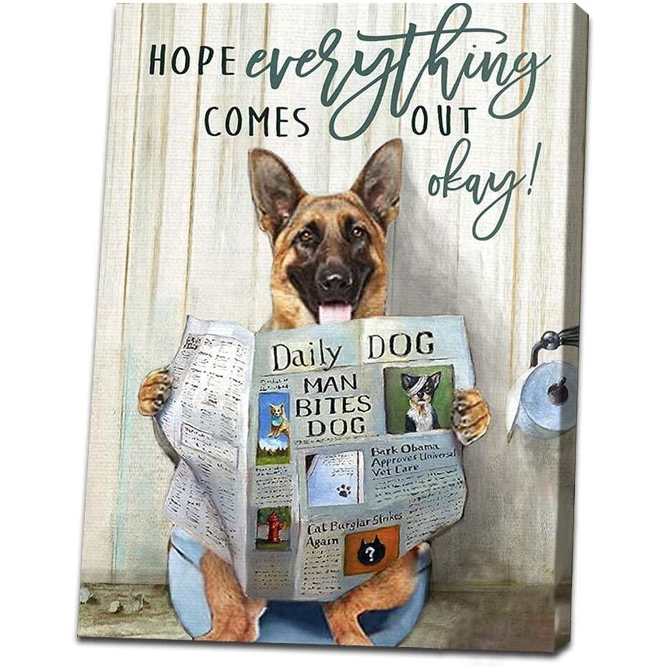German Shepherd Dog Reading Newspaper On Tet Canvas Wall Art for ...