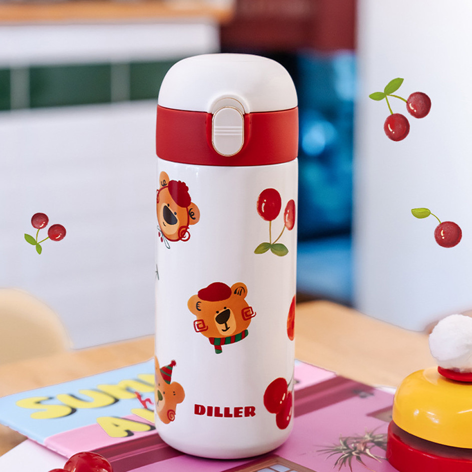 DILLER Cherry Series Thermos Cup Cute Cartoon 316 Stainless Steel ...
