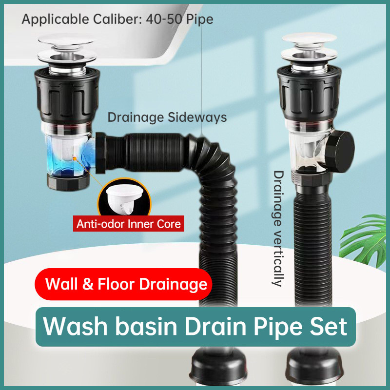 Washbasin Drain Pipe Set 2-way Drainage Insect and Odor Prevention ...