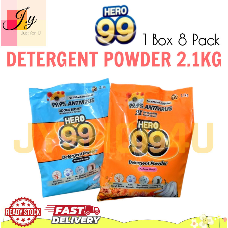 [READY STOCK] HERO 99 Detergent Powder 2.1KG | Powerful Stain Removal | Fresh Scent Laundry ...