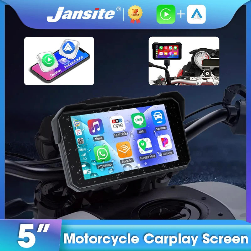 Jansite 5" Carplay GPS Motorcycle Navigator IPS Touch Screen Wired and ...