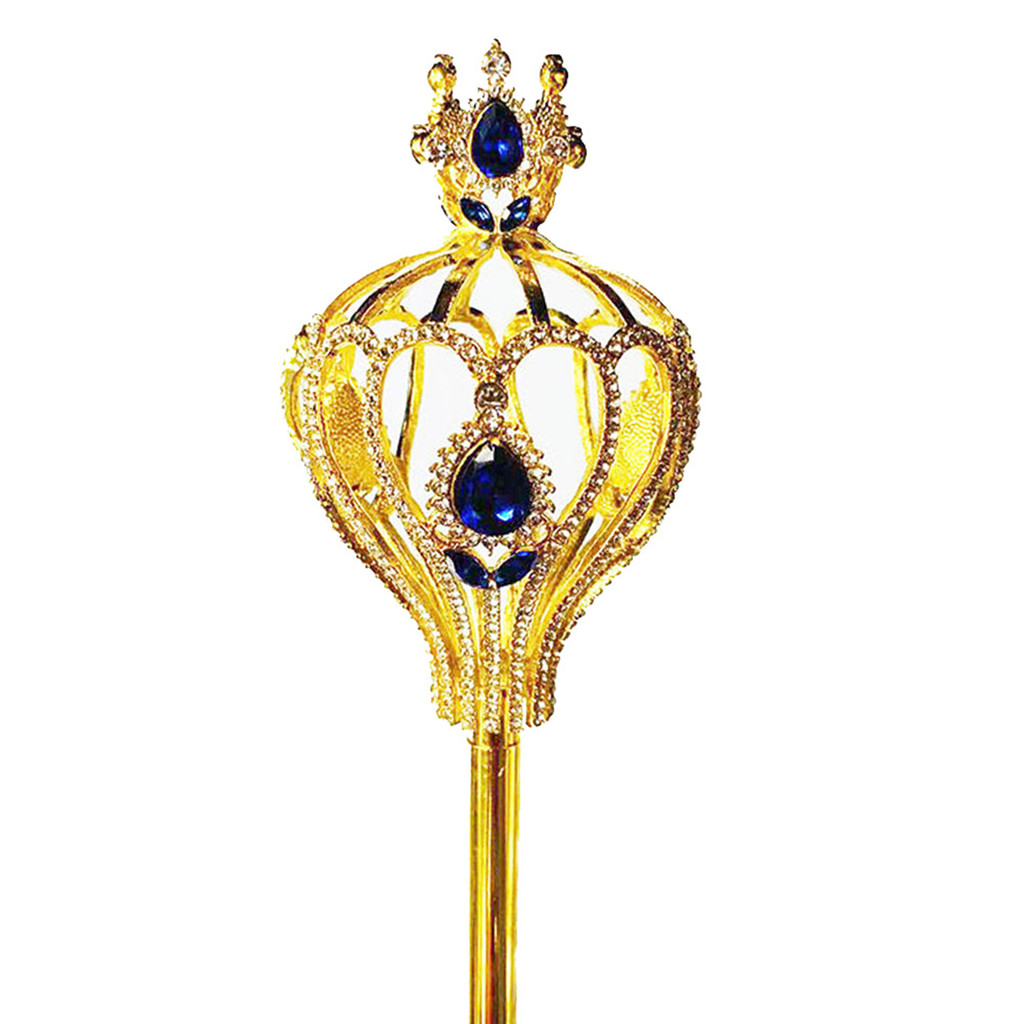 Queen Scepter Costume Staff Gold Comics Princess Wand Role Play Props with Rhinestones for Party ...