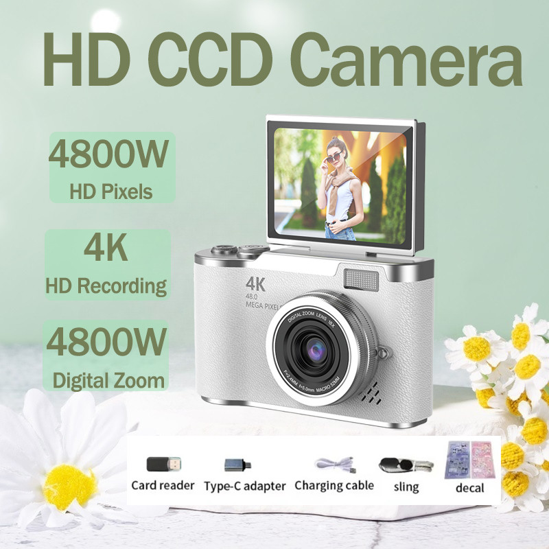 Digital Camera Rechargeable180° Flip Screen 4K Cameras for Photography 48MP CCD Shoot Vlogging ...