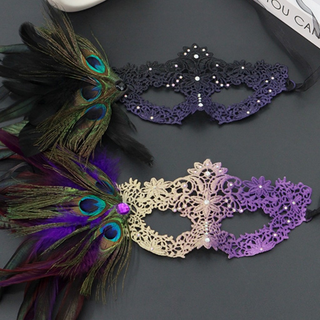 Brocade Lace Masquerade Ball Mask Rubies Women's Deluxe Half Mask With ...