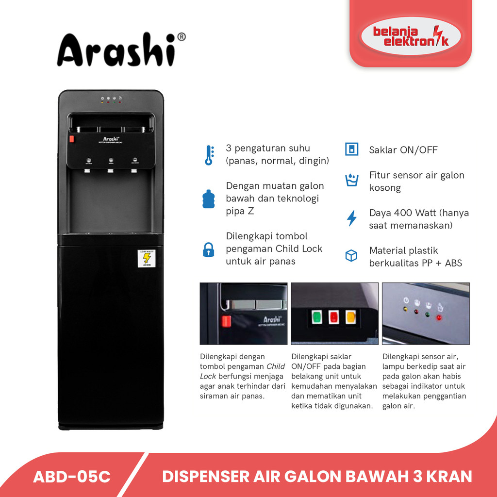ARASHI GALLON WATER DISPENSER BOTTOM 3 FAUCETS HOT NORMAL COLD ABD-05C | Shopee Malaysia