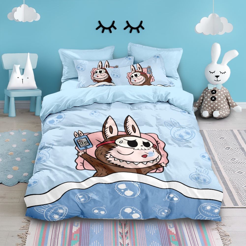 Labubu labubu Four-Piece Set On Bed Pure Cotton Quilt Cover Cute ...
