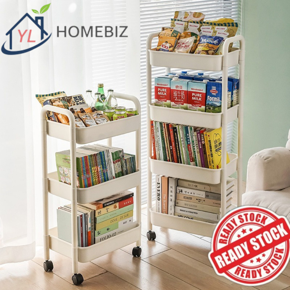 Multifunctional Wide Storage Cart Shelf Trolley with Wheels Movable ...