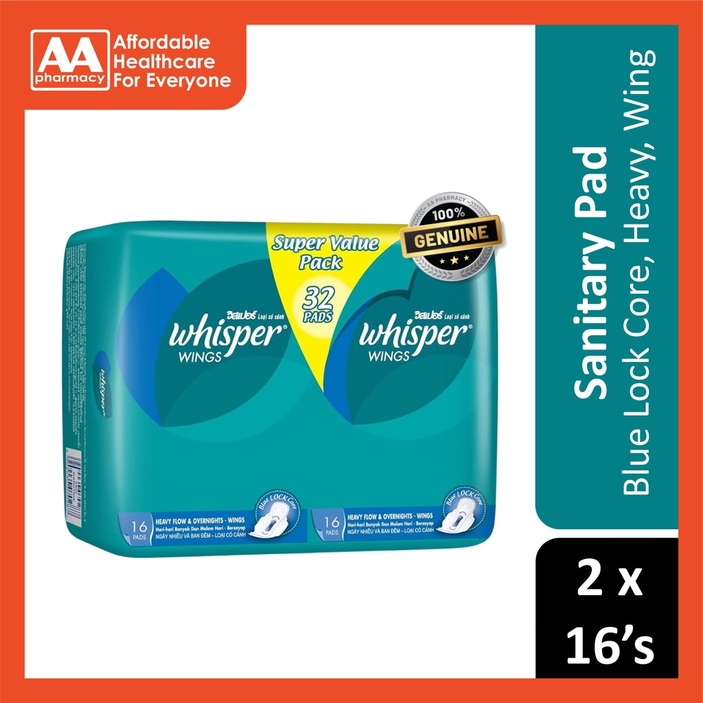 Whisper Pads (Blue Lock Core, Heavy Flow And Overnights, Wing) 2x16's ...