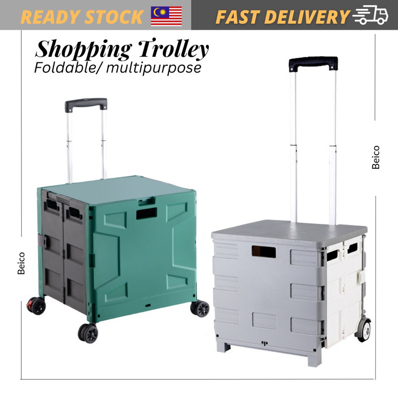 Folding Shopping Trolley Storage Boot Cart Box Trolley with Lid ...