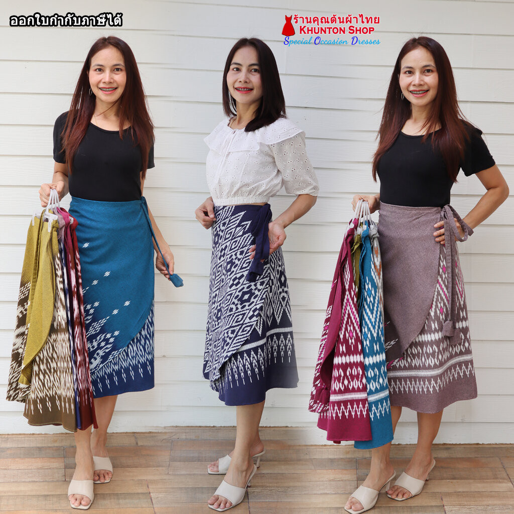 16E-02 Drawstring Skirt Cotton Printed Fabric Thai Free Size Waist 26 ...
