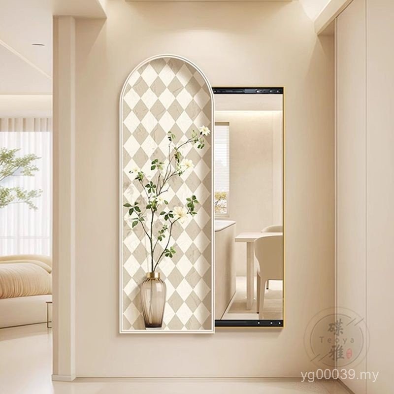 Cream Entrance Hidden Mural Sliding Dressing Mirror Invisible Full-Body ...