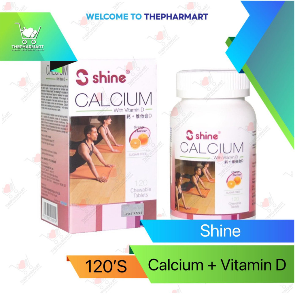 SHINE Calcium with Vitamin D Sugar Free Orange Flavour (120 Chewable ...