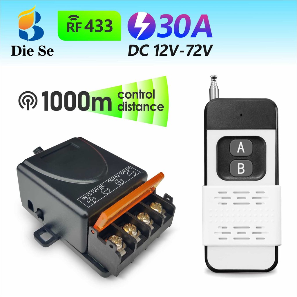 RF 433 MHz Wireless Remote Control Switch Relay, DC 12–72V 30A Relay ...