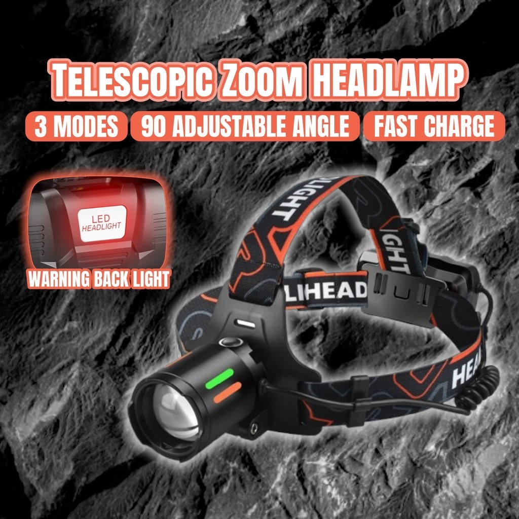 Super Bright Telescopic Zoom White Laser Headlamp With Warning Red ...