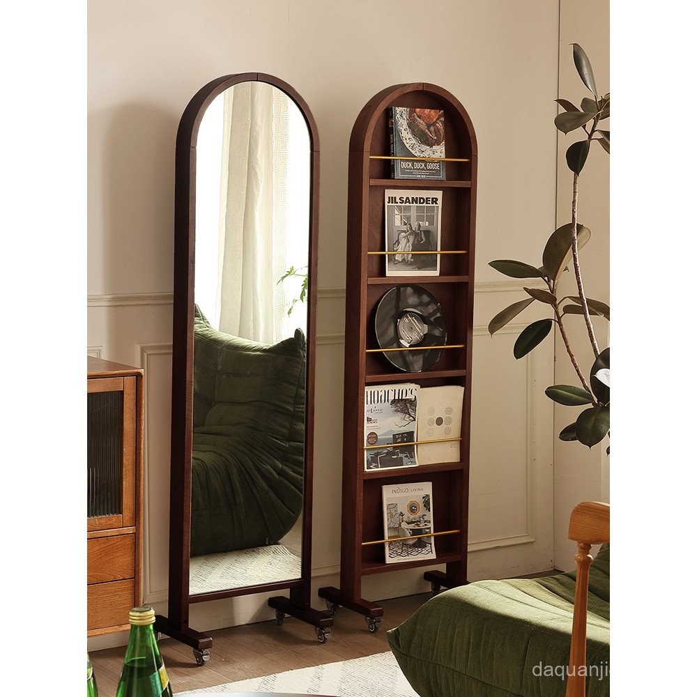 Medieval Solid Wood Full-Body Mirror Movable Floor-length French Retro ...