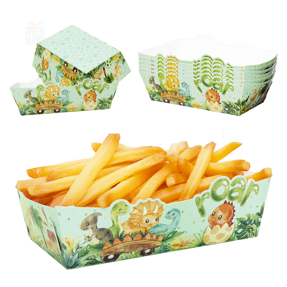 6pcs Cute Dinosaur Food Tray Triceratops Printed Snack Fries Tray for ...