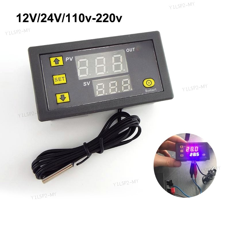 W3230 12v 24v 110v 220v AC DC LED Digital Display Temperature Controller Thermostat Sensor ...