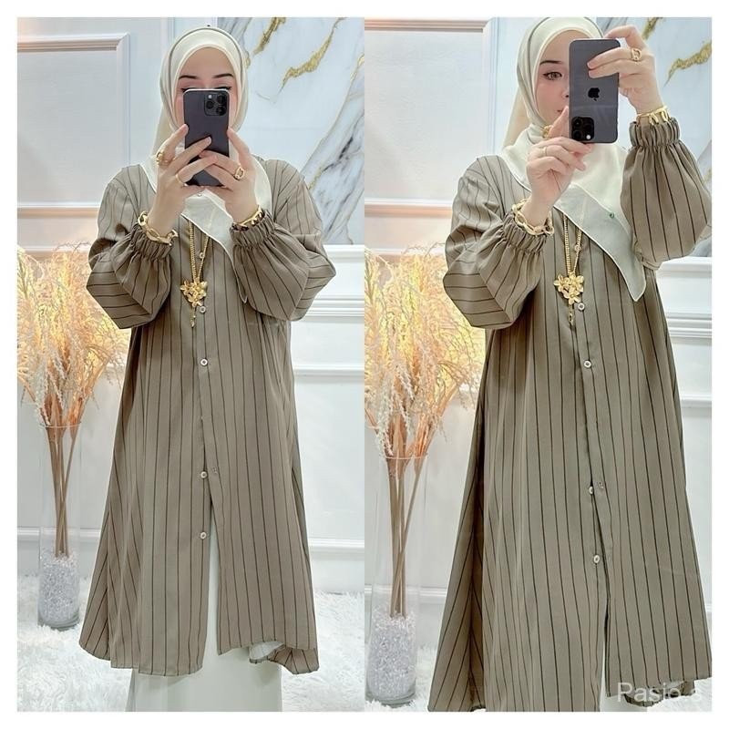 BLOUSE LABUH MUSLIMAH QAMELLA STRIPES BY QAQJULIA TUNIC Wanita | Shopee ...