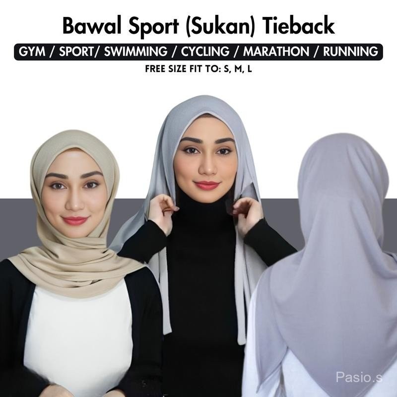 Tudung Sports Bawal Sukan Tie back Instant Tali Floise ironless sport / gym / swimming ...