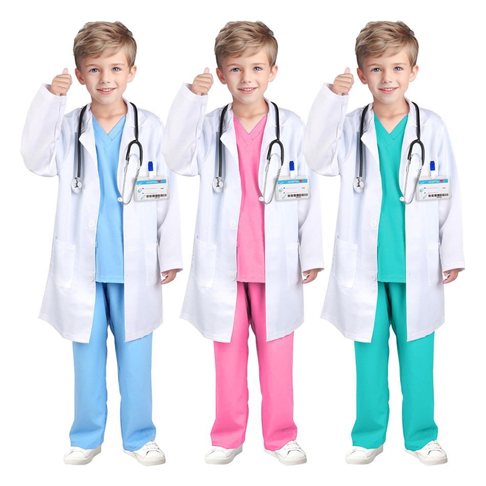 7Pcs/Pack Kid White Medical Uniform Lab Coat Doctor Nurses Boy Girl ...