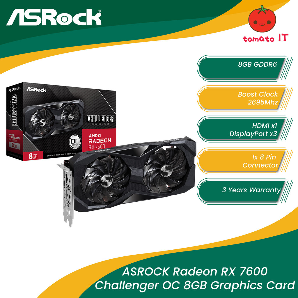 ASROCK Radeon RX 7600 Challenger 8GB OC Graphics Card | Shopee Malaysia