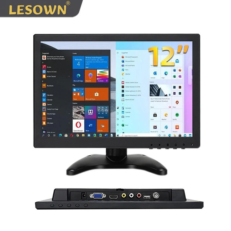LESOWN 12 inch VGA HDMI Security Monitor 1280x800 HD IPS Screen AV BNC ...