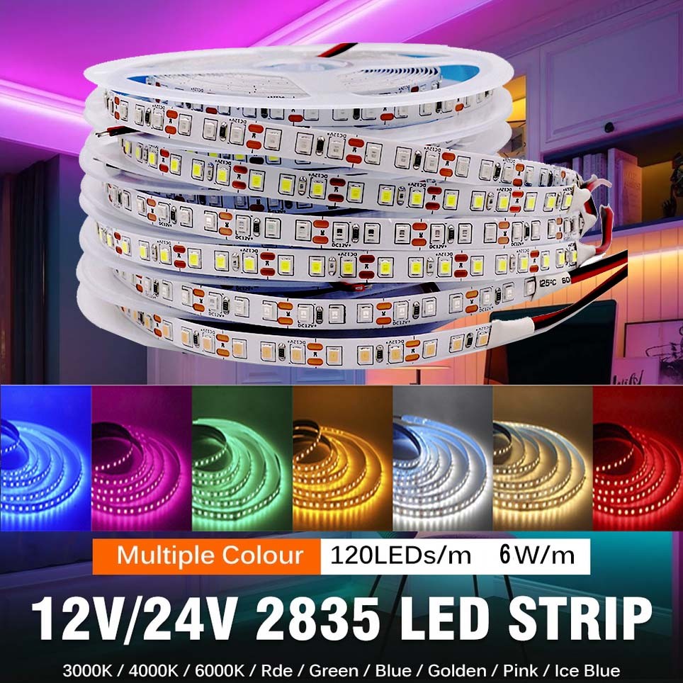 Led Strip Light 5M 10M 2835 120led/M DC12V 24V Red/Yellow/Blue/Pink ...