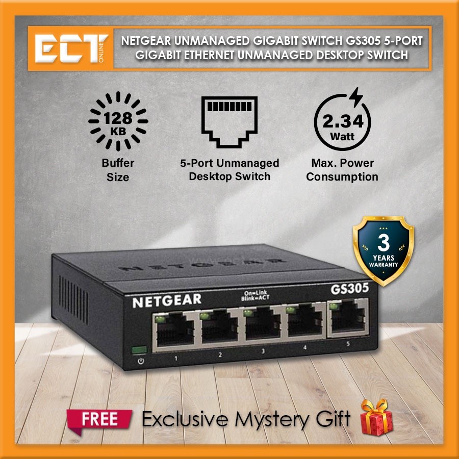 Netgear Unmanaged Gigabit Switch GS305 5-Port Gigabit Ethernet ...