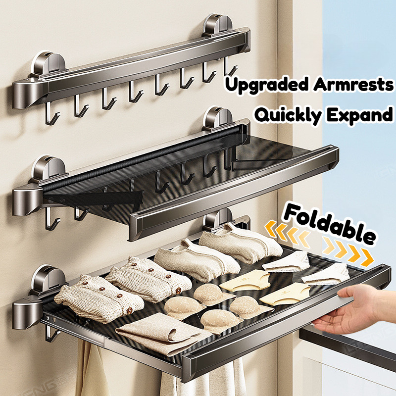 Suction Cup Wall Mounted Retractable Laundry Clothes Drying Rack with ...