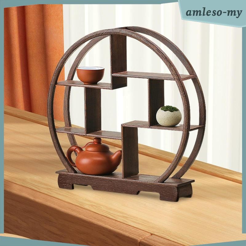 [AmlesoMY] Wood Display Stand Round Crafts Display Rack for Table Store ...