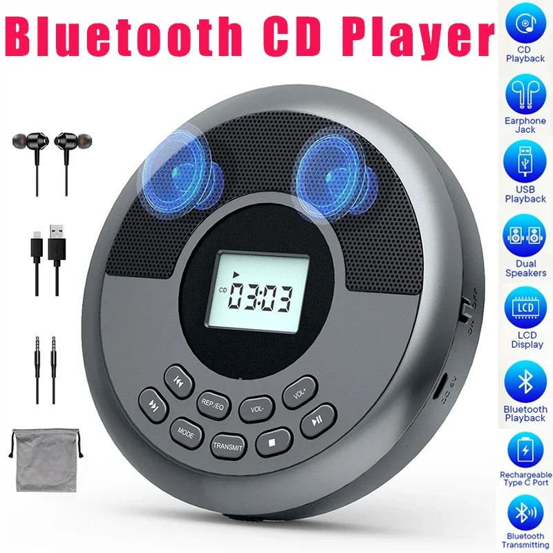 Bluetooth CD Player with Speaker Stereo and Headphones Rechargeable ...