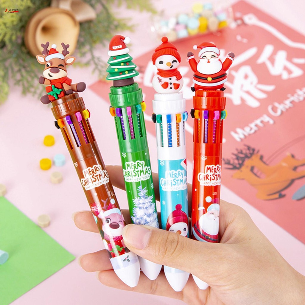 Christmas 10 Colors Ballpoint Pen Interesting Printing Smooth Writing Stationery | Shopee Malaysia
