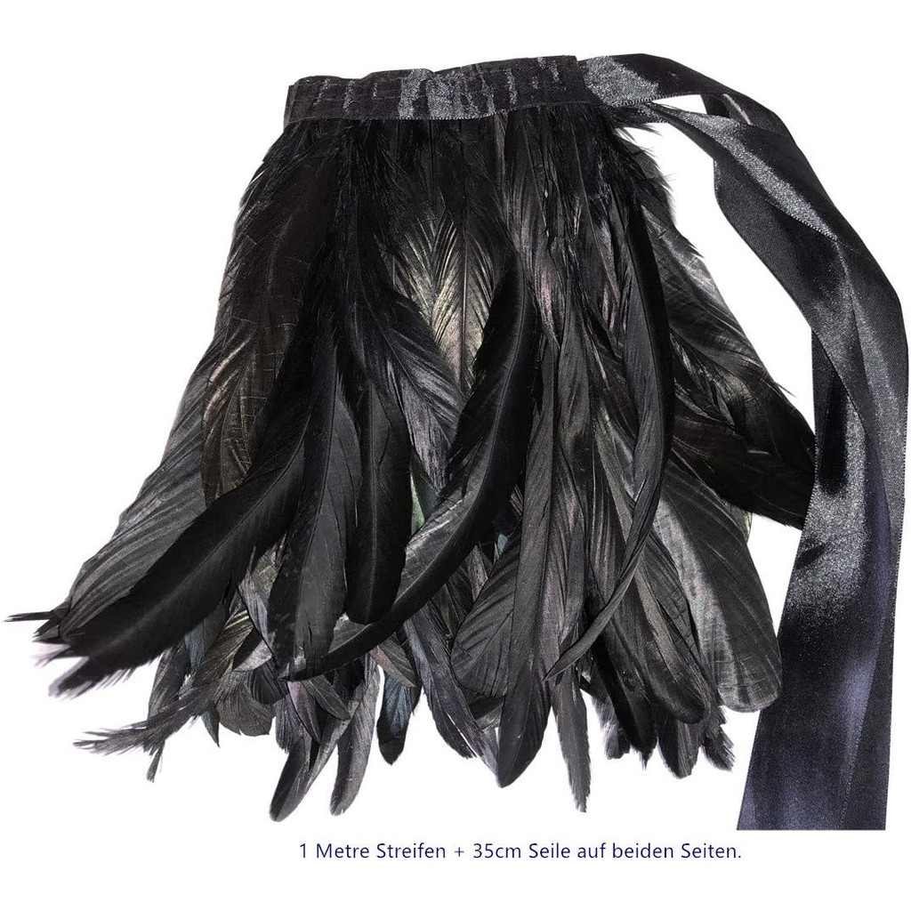 Genuine cock feathers on 100cm fabric strips in black 2-13 color variants.Ideal for carnival ...