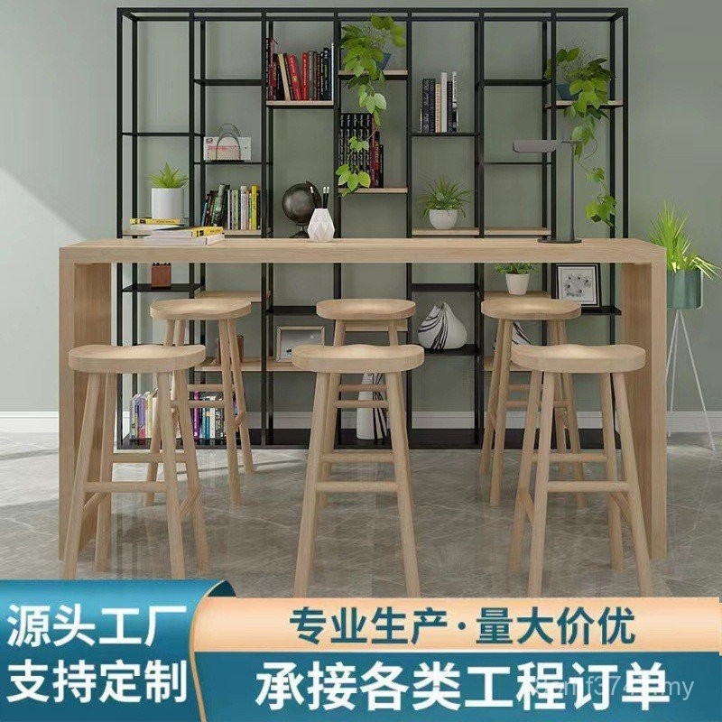 Meja dan kerusi kaunter bar kayu pepejal Nordik untuk isi rumah, meja ...