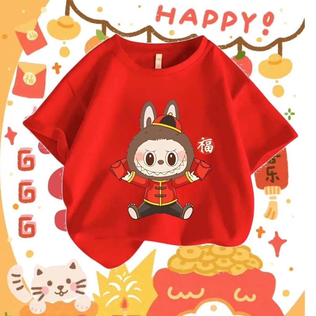Happy New Year & 2025 CNY Labubu T-Shirt 100% Cotton Women Loose Tee ...