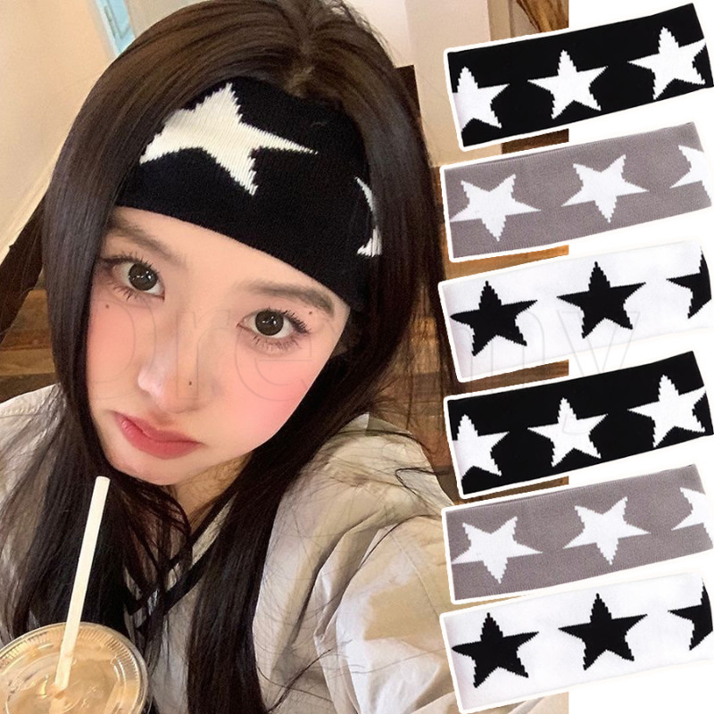Y2K Pentagram Knitted Headbands - Star Sweat Absorbing Elastic Headband ...