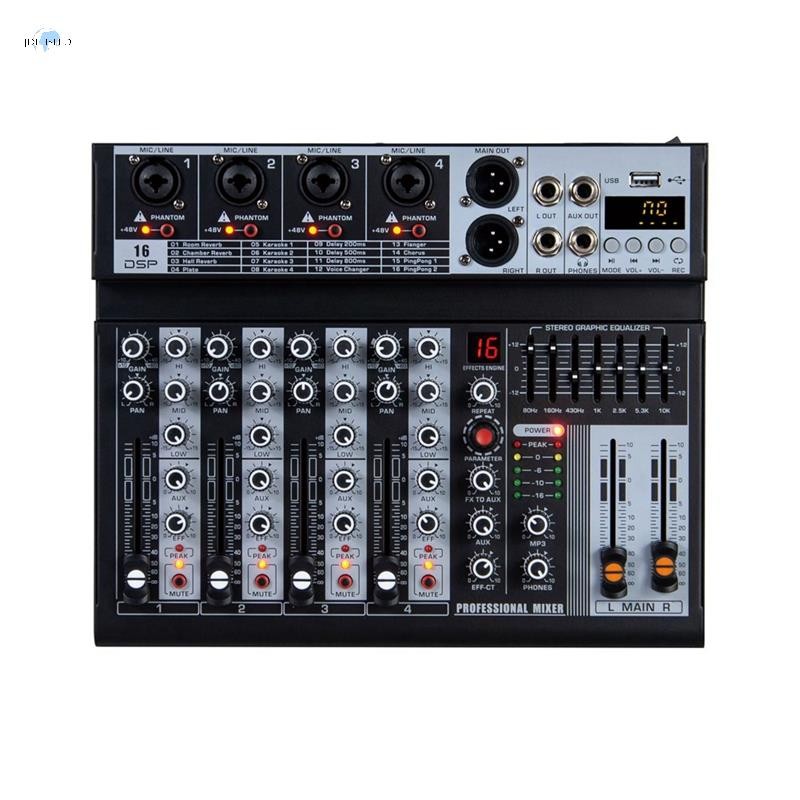 4 Channel Audio Mixer Digital Mixer Sound Card Microphone Live ...