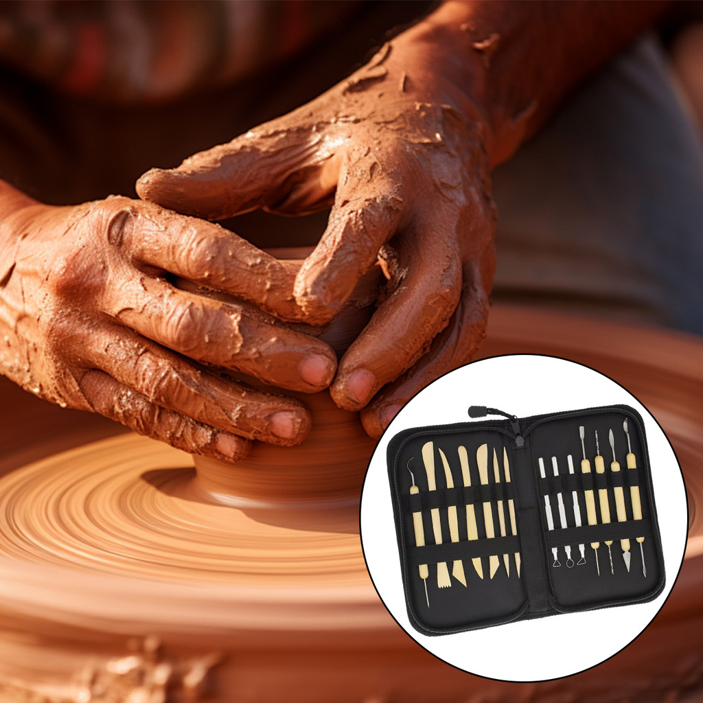 Pottery Clay Sculpting Tools Pottery Carving Tool Kit Carrying Case Bag ...