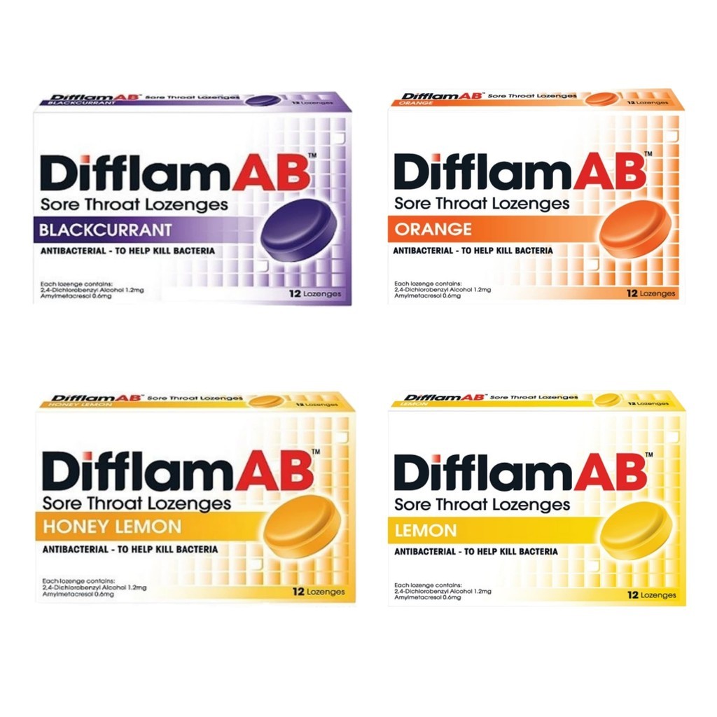 DIFFLAM AB SORE THROAT LOZENGES 12'S | ORANGE | HONEY LEMON | LEMON ...