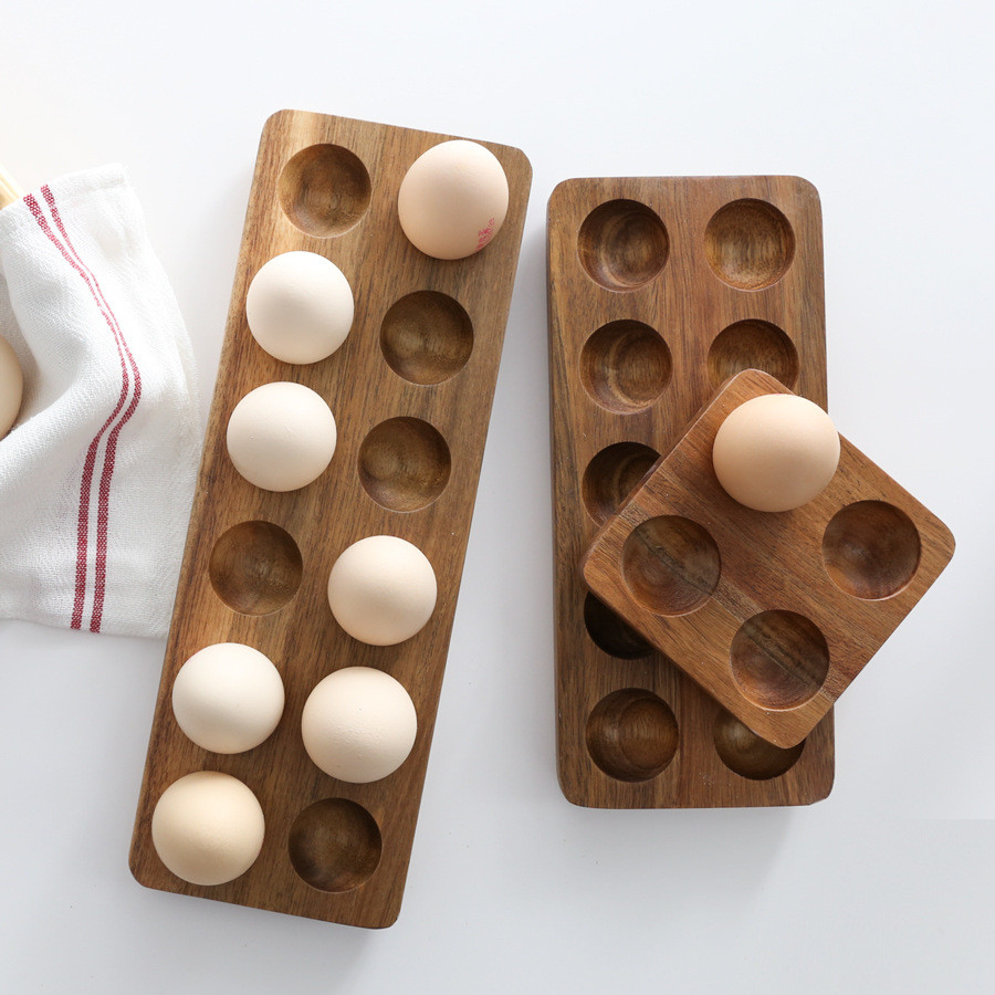 2U8K Solid Wood Egg Storage Box Acacia Wood Duck Egg Tray Egg Shelf ...